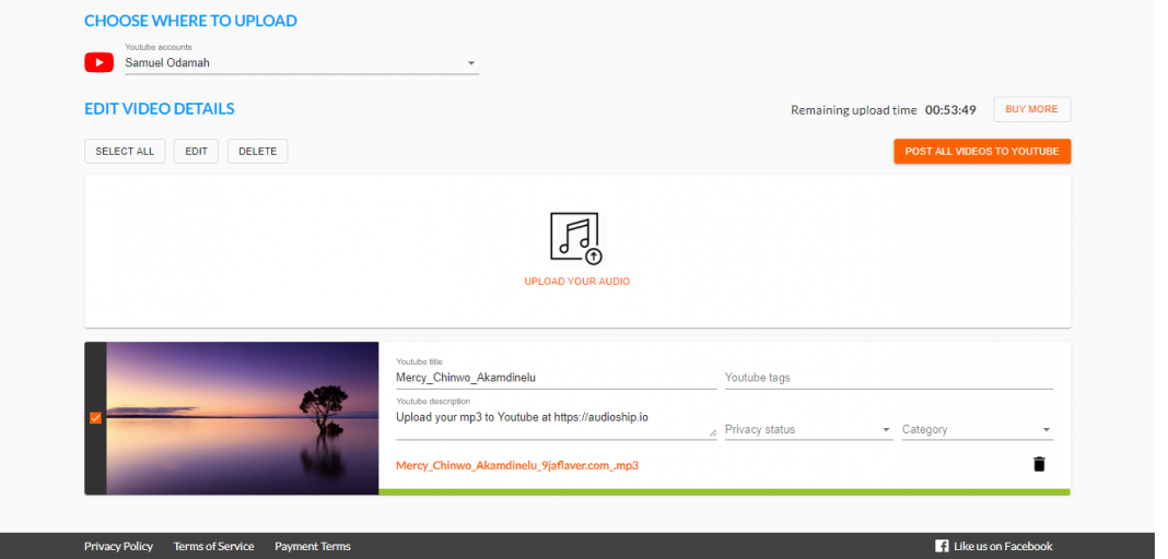 How to Upload Mp3 to Youtube and Facebook with Audioship.io